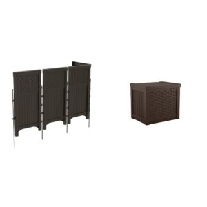 suncast wicker resin garden fence bundle (4 panels) + deck box for storage