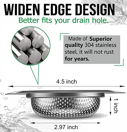 KPELA HOME 2PCS Kitchen Sink Strainer Stainless Steel - Upgrade 304 Never Rust - Kitchen Sink Strainer Basket - Food Catcher for Kitchen Sinks - Garbage Disposal Strainer - Large Rim 4.5"