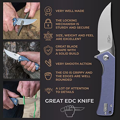 Firebird GANZO FH923-GY Folding Pocket Knife Razor Sharp D2 Steel Blade Ergonomic G10 Anti-Slip Handle with Clip Camping Hunting Fishing Gear Outdoor Folder EDC Pocket Knife (Grey)