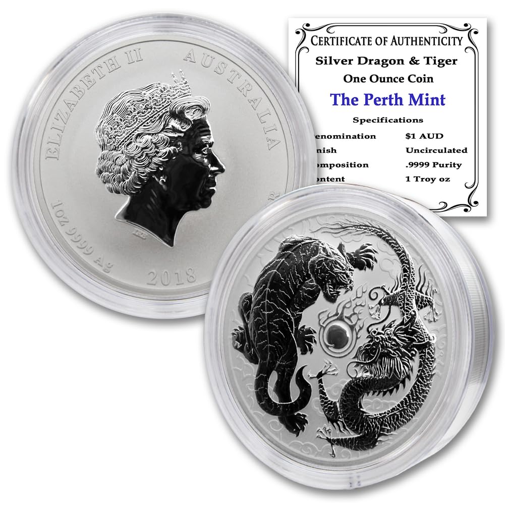 2018 P 1 oz Australian Silver Dragon and Tiger Coin Brilliant Uncirculated (in Capsule) with Certificate of Authenticity 1 € seller BU