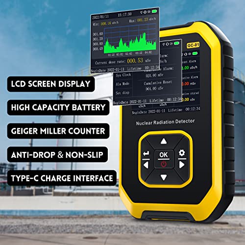 Sutlumisi Geiger Counter Nuclear Radiation Detector - Radiation Dosimeter with LCD Display, Portable Handheld Beta Gamma X-ray Rechargeable Radiation Meter, 5 Dosage Units Switched,0.0μSv-500mSv