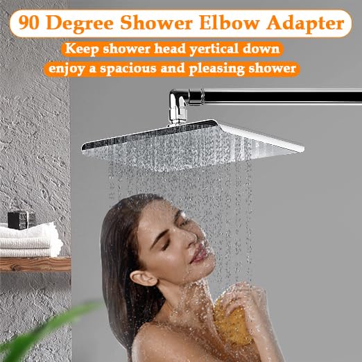 90 Degree Shower Head Elbow Adapter, ZESE Chrome Handhold Shower Arm Extension Elbow Connector for Wall-mounted Shower or Handheld Showerhead