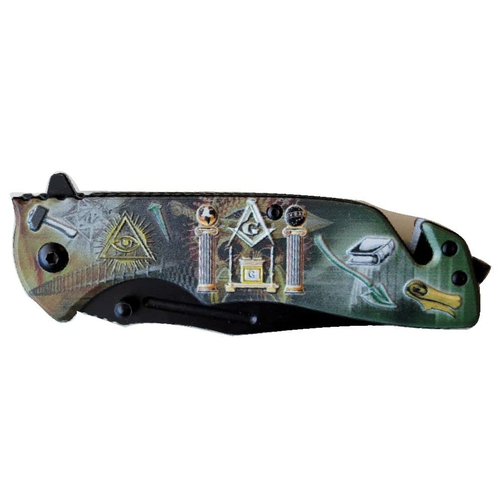 Hattricks Goodimpression Masonic Personalized Engraved Folding Knife 3D Masonic Symbols