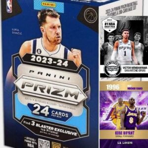 2023-2024 Panini PRIZM Basketball FACTORY Sealed Blaster Box - Chance for Silver Prizm Victor Wembanyama Rookie Card! - Includes Custom Victor Wembanyama and Kobe Bryant Cards Pictured.