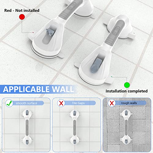 Suction Cup Grab Bars 15 inch, Munzong Gray Anti-Slip Bathroom Grab Bar, Vacuum Suction Shower Balance Bar, Safety Handrail Support, Handicap Injury Elderly Senior Assist Shower Handle for Bathtubs