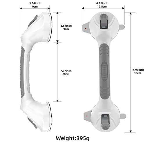 Suction Cup Grab Bars 15 inch, Munzong Gray Anti-Slip Bathroom Grab Bar, Vacuum Suction Shower Balance Bar, Safety Handrail Support, Handicap Injury Elderly Senior Assist Shower Handle for Bathtubs