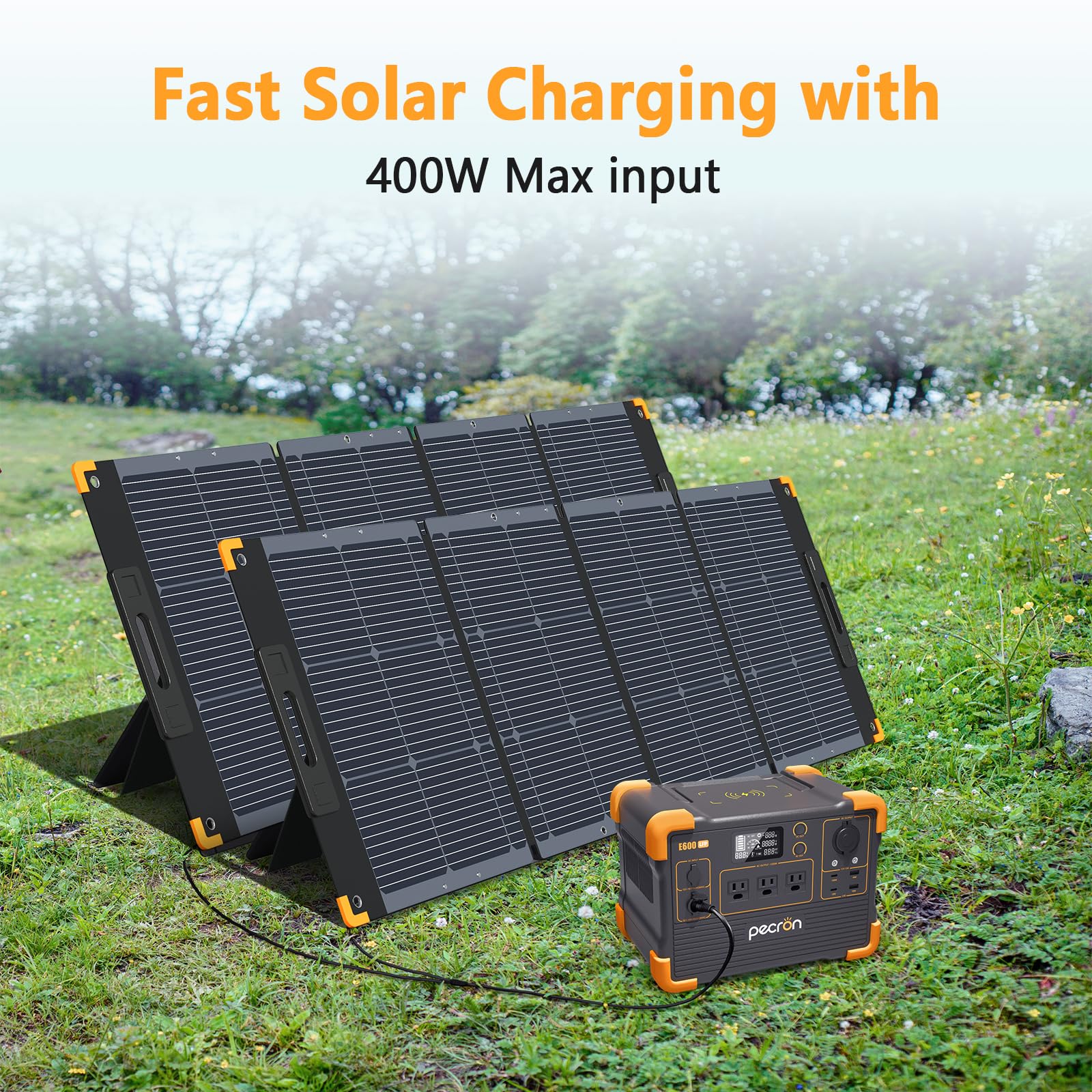 pecron Portable Power Station E600LFP 614Wh Solar Generator Power Station with 3X1200W AC Outlets 100W USB-C PD Output LiFePO4 Battery Backup for Outdoor Camping Emergency