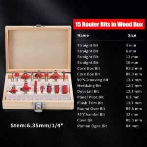 Wood Router Tool Woodworking Trimmer - 6 Variable Speed 1.25HP with 15 Pieces 1/4" Router Bits Set Electric Handheld Corded Palm Wood Router