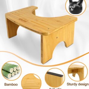 Squat Toilet Stool for Adults,Bamboo Poop Stool for Bathroom Sturdy and fits Easily,Waterproof and Non Slip Squat Stool Adult Bamboo Toilet Stool, 450 lbs Capability(7" Natural Color)