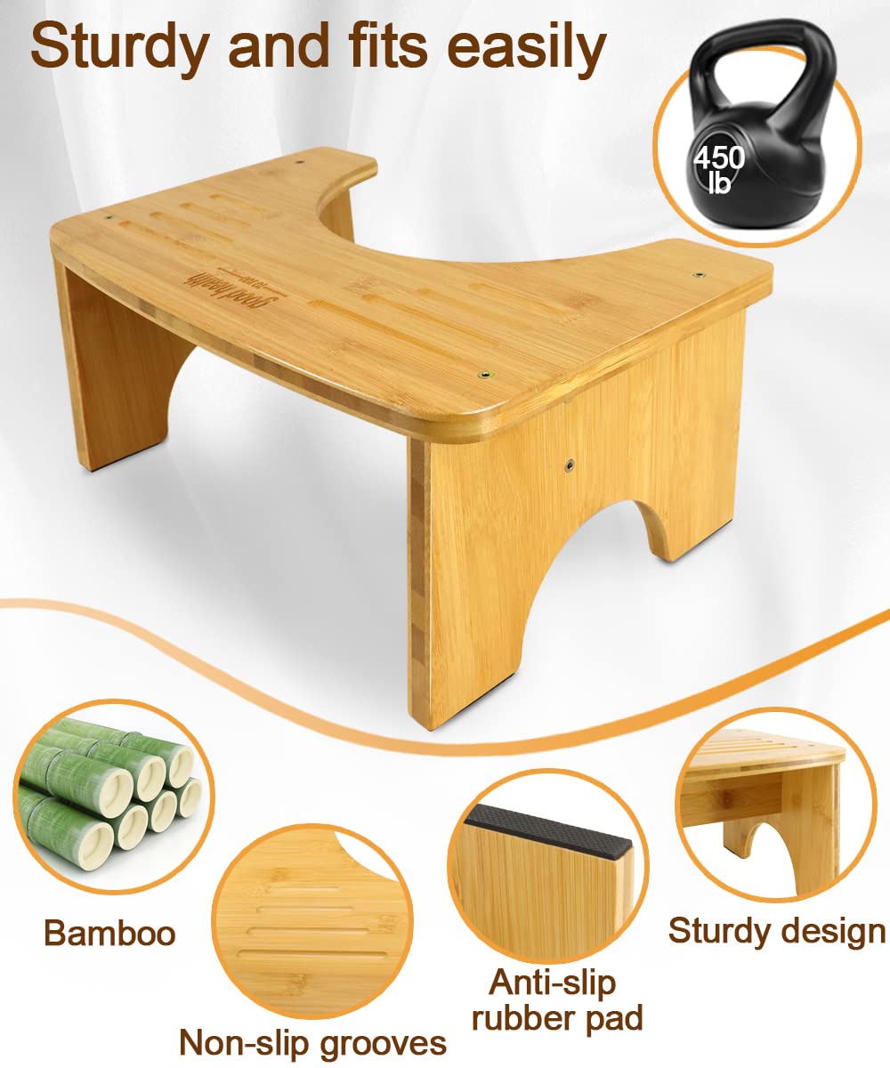 Squat Toilet Stool for Adults,Bamboo Poop Stool for Bathroom Sturdy and fits Easily,Waterproof and Non Slip Squat Stool Adult Bamboo Toilet Stool, 450 lbs Capability(7" Natural Color)