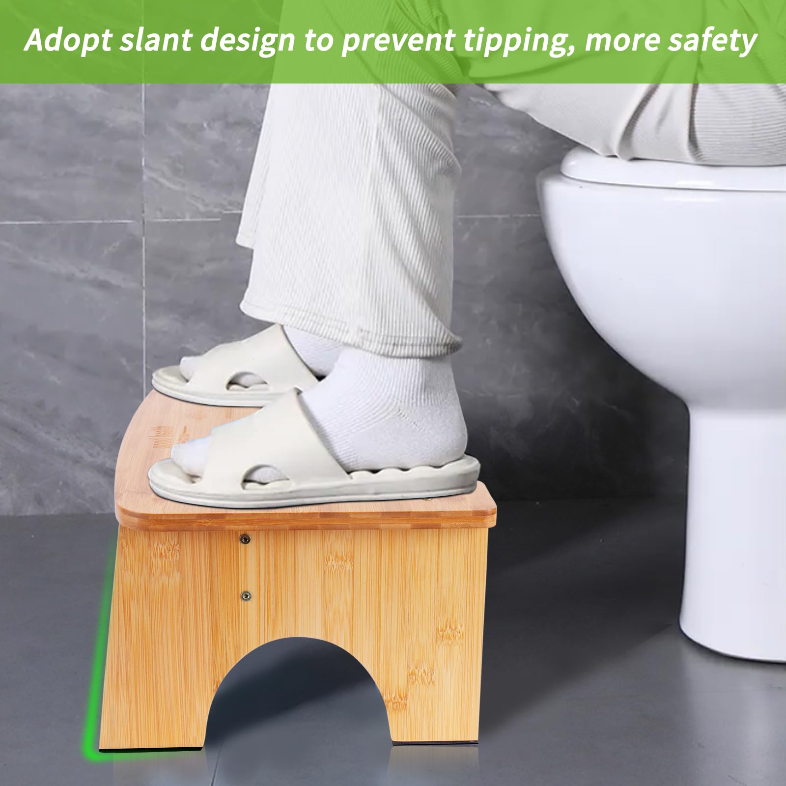 Squat Toilet Stool for Adults,Bamboo Poop Stool for Bathroom Sturdy and fits Easily,Waterproof and Non Slip Squat Stool Adult Bamboo Toilet Stool, 450 lbs Capability(7" Natural Color)