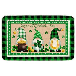 svepndic st. patricks day door mat indoor outdoor area rugs 28 x 17 inch gnomes shamrock welcome mat non-slip green entrance floor mat clover doormat for kitchen living room bath room