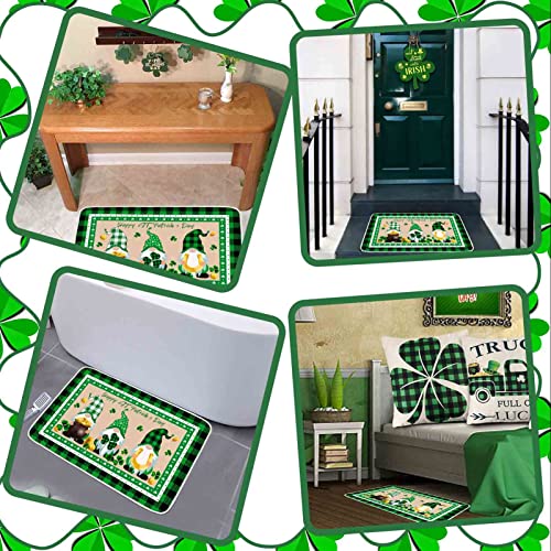 Svepndic St. Patricks Day Door Mat Indoor Outdoor Area Rugs 28 x 17 Inch Gnomes Shamrock Welcome Mat Non-Slip Green Entrance Floor Mat Clover Doormat for Kitchen Living Room Bath Room