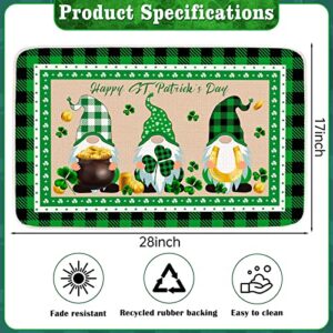 Svepndic St. Patricks Day Door Mat Indoor Outdoor Area Rugs 28 x 17 Inch Gnomes Shamrock Welcome Mat Non-Slip Green Entrance Floor Mat Clover Doormat for Kitchen Living Room Bath Room