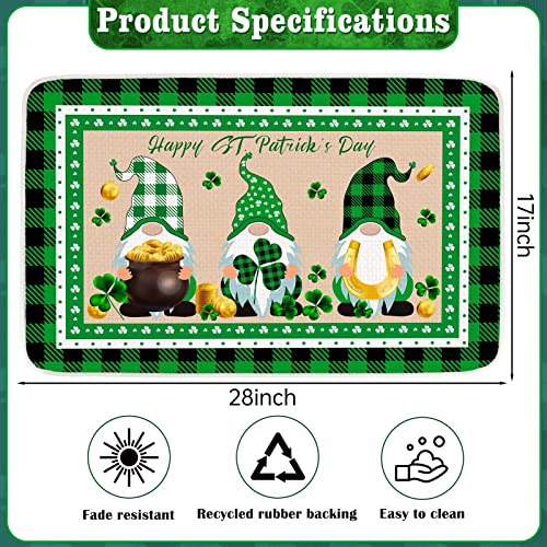 Svepndic St. Patricks Day Door Mat Indoor Outdoor Area Rugs 28 x 17 Inch Gnomes Shamrock Welcome Mat Non-Slip Green Entrance Floor Mat Clover Doormat for Kitchen Living Room Bath Room