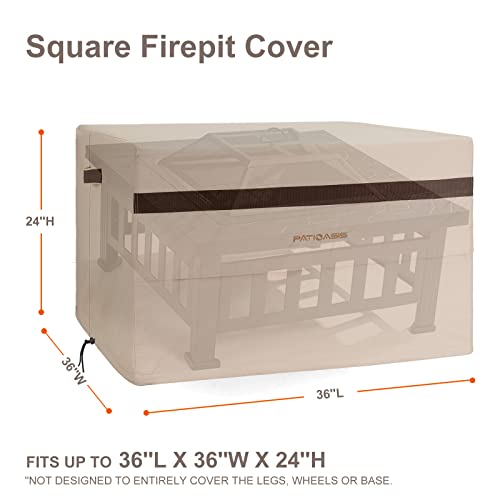 36''L x 36''W x 24''H Square Gas Fire Pit Table Cover, Waterproof Outdoor Fire Table Cover Square Fits for 33-35 Inch Square Firepit /Table Beige