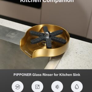 PIPPONER Glass Rinser for Kitchen Sink,Upgrade 360°Rotating Jet Cup Washer for Sink,Premium Stainless Steel Glass Washer for Kitchen Sink,Cup Washer Sink Attachment.(Brushed Champagne Gold)