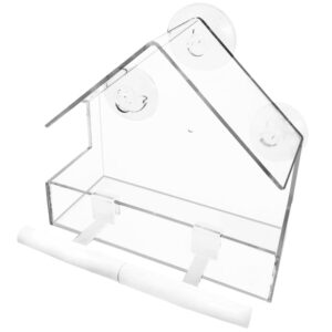 WLLKOO Window Bird Feeder, Bird House for Outside with 2 Rod, Small Acrylic Window Bird Feeder with Strong Suction Cups and Drain Holes 5.9 * 2.4 * 5.9 inch