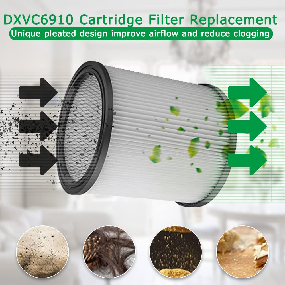 DXVC6910 Replacement Filter for DEWALT Wet/Dry Vacuum Cleaners-Regular 6-16 Gallon 2 Pack