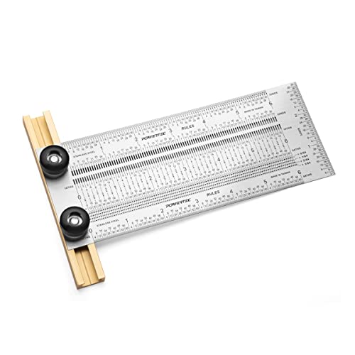 POWERTEC 80024 6 Inch Precision Marking T Rule, Stainless Steel Woodworking T Square Ruler for Marking, Measuring, Scribing Tool