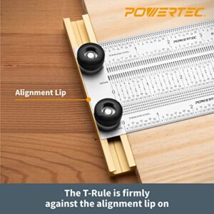 POWERTEC 80024 6 Inch Precision Marking T Rule, Stainless Steel Woodworking T Square Ruler for Marking, Measuring, Scribing Tool