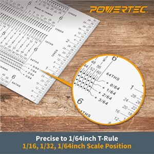 POWERTEC 80024 6 Inch Precision Marking T Rule, Stainless Steel Woodworking T Square Ruler for Marking, Measuring, Scribing Tool