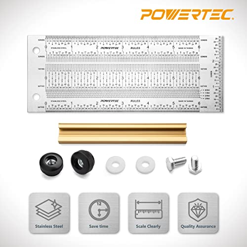 POWERTEC 80024 6 Inch Precision Marking T Rule, Stainless Steel Woodworking T Square Ruler for Marking, Measuring, Scribing Tool