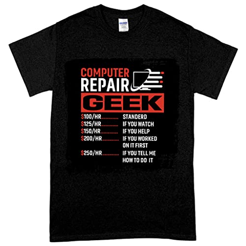 Computer Repair Geek Heavy Cotton T-Shirt - Technician Tee Shirt - Funny T-Shirt - Black, 2XL