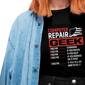 Computer Repair Geek Heavy Cotton T-Shirt - Technician Tee Shirt - Funny T-Shirt - Black, 2XL