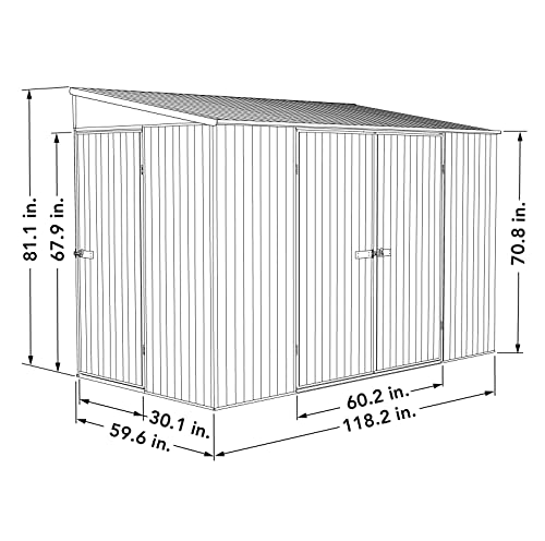 ABSCO Lean to 10 x 5 Ft. Metal Bike Shed, Aluminum and Steel Utility Tool Shed, Outdoor Storage for Backyard, Lawn, Bikes, 50 Sq. Ft., Woodland Gray