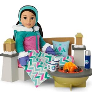 American Girl Corinne Tan Girl of the Year 2022 18-inch Doll Ski Lodge Fire Pit Playset with LED Flames, For Ages 8+