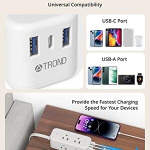 Flat Plug Power Strip - TROND 5ft Ultra Thin Extension Cord with 6 Widely Outlets and 3 USB Ports(1 USB C) + India to US Plug Adapter US to India Travel Plug Adapter 2 USB Ports 3 American Outlets