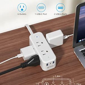 Flat Plug Power Strip - TROND 5ft Ultra Thin Extension Cord with 6 Widely Outlets and 3 USB Ports(1 USB C) + India to US Plug Adapter US to India Travel Plug Adapter 2 USB Ports 3 American Outlets