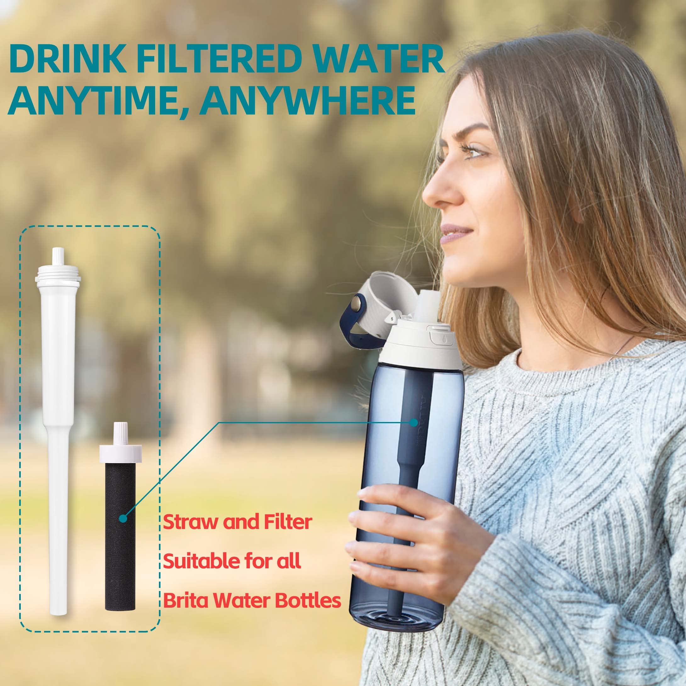 KQUIX Water Bottle Filter for Brita Water Bottle, Brita Water Filter Bottle Replacement Parts, Plastic Water Filter Straw with 4Pcs Water Bottle Filters.