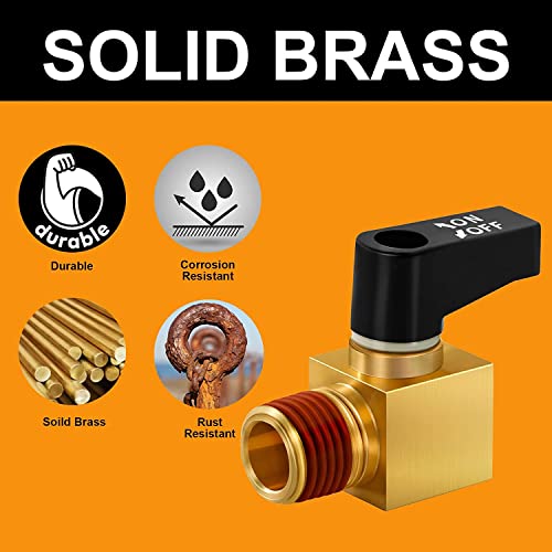 5-Pack Ball Drain Valve SUNROAD Brass Mini Ball Valve, 1/4 Inch NPT Male for Air Compressor with Thread Seal Tape