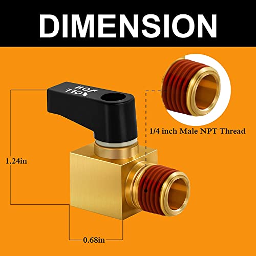 5-Pack Ball Drain Valve SUNROAD Brass Mini Ball Valve, 1/4 Inch NPT Male for Air Compressor with Thread Seal Tape