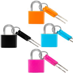 4 pcs suitcase locks with keys multicolor mini keyed padlock febwind metal padlock luggage padlocks plastic-covered copper keyed padlock for suitcase, backpack, boxes, laptop bag