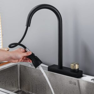 JIEFADZ Rainfall Kitchen Sink Faucet Pull Out Four Water Outlet Modes Cold and Hot Can Rotate TAP (Black)