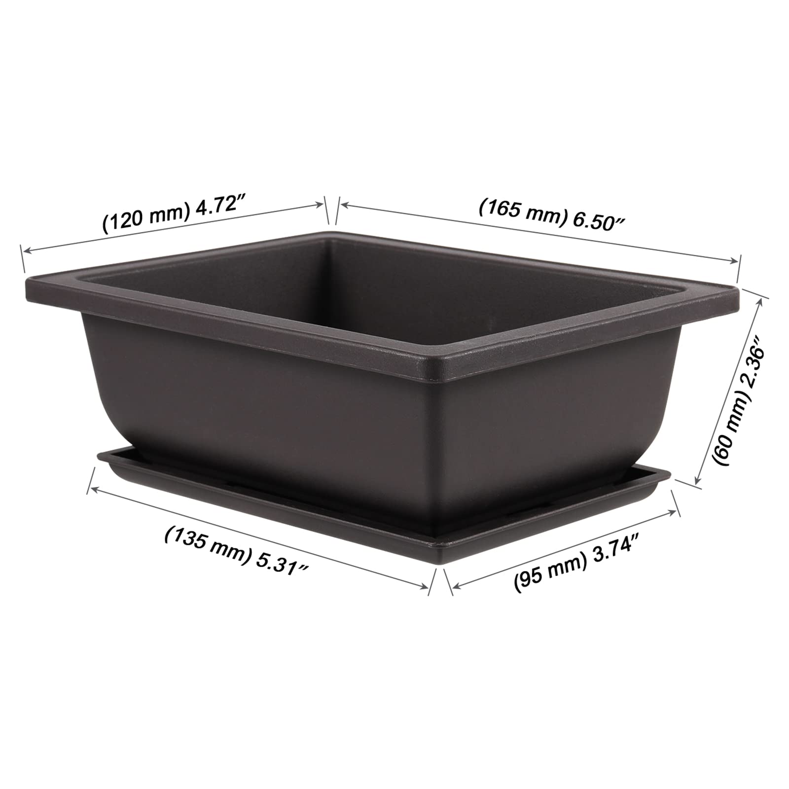 MOUYAT 20 Pack 6.5 Inch Bonsai Training Pots, Rectangular Plastic Bonsai Tree Pot with 20 PCS Trays, Bonsai Planter Succulent Flower Containers for Garden, Indoor and Ooutdoor