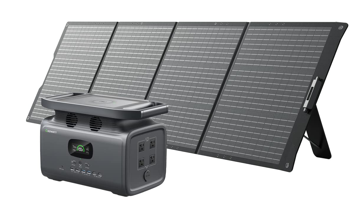 GROWATT Solar Generator, Portable Power Station 1512Wh with 200W Solar Panel, 4 x 110V/2000W AC Outlets (4000W Peak), Fast Solar Charging, Emergency Power Backup for Outdoor Camping, Home, RV