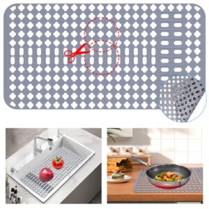 zhao silicone sink mats sink protectors with drain holes kitchen sink mat grid accessory grey sink mats for bottom of kitchen for farmhouse stainless steel porcelain sink 25"x13"