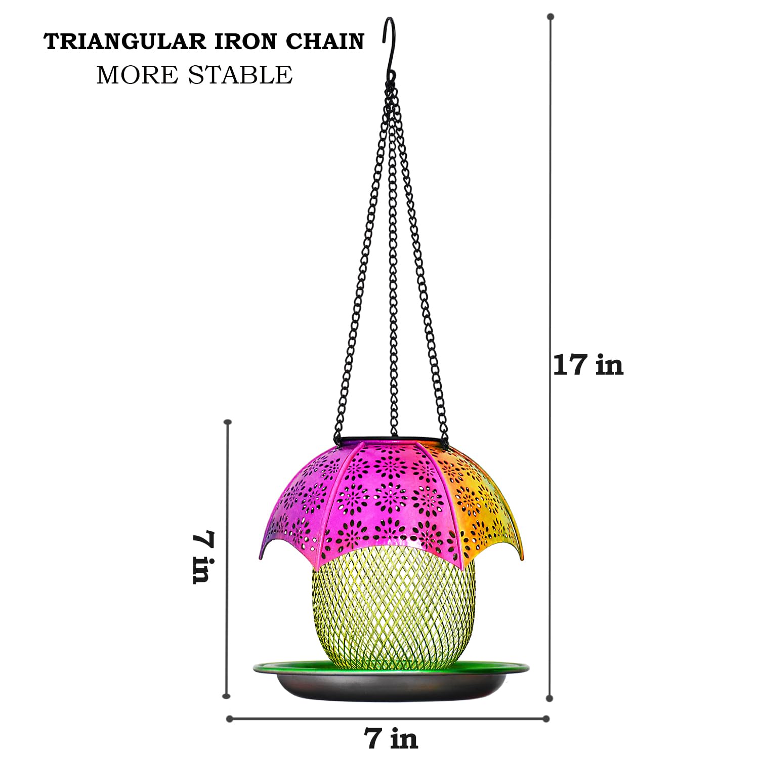 2023 New Solar Bird Feeders - Outdoors Hanging with Automatic Color Changing LED Lights, Metal Wild Bird Feeders Provides 2.5LBs Capacity, Hanging Bird Feeder Makes an Ideal Gifts for Bird Lovers.