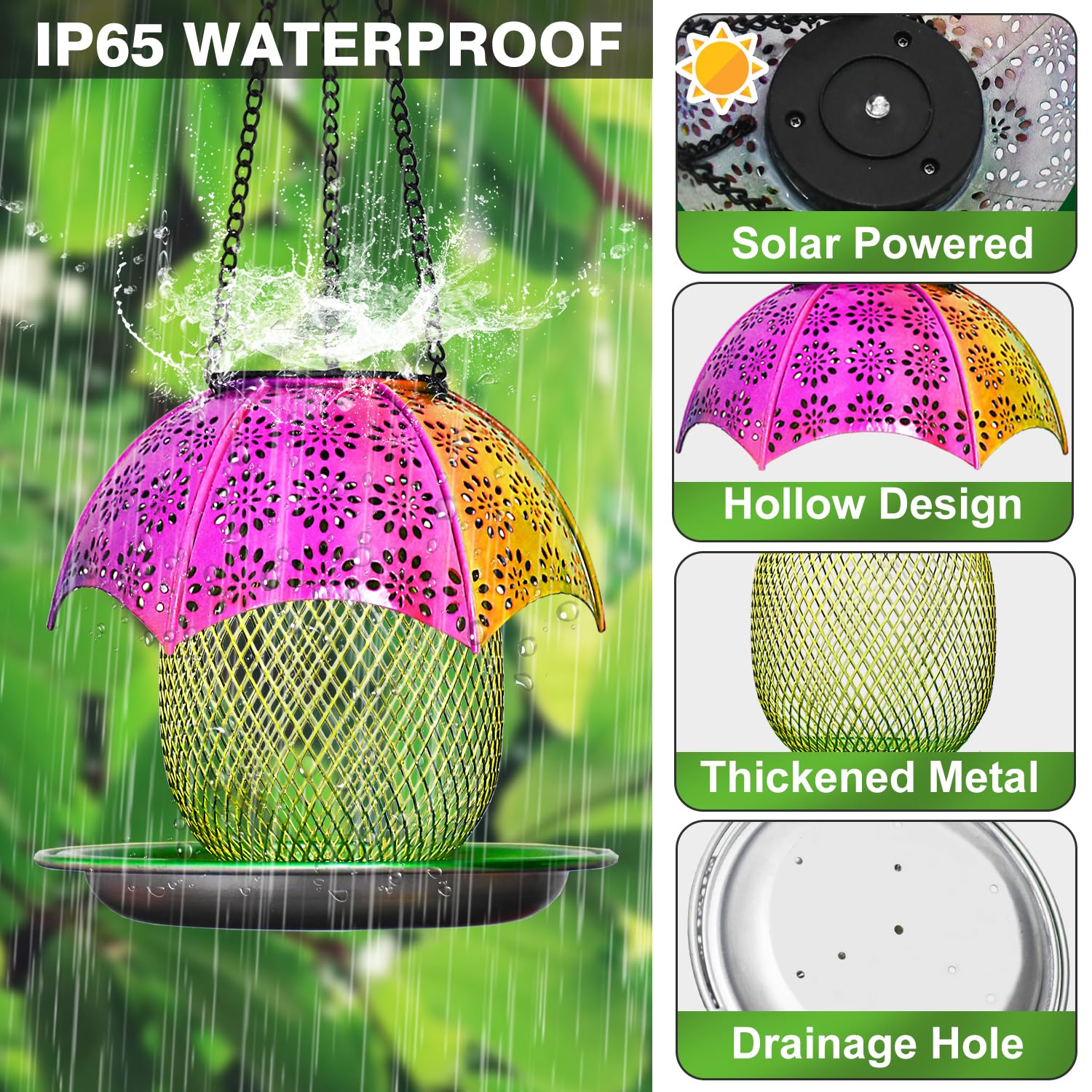 2023 New Solar Bird Feeders - Outdoors Hanging with Automatic Color Changing LED Lights, Metal Wild Bird Feeders Provides 2.5LBs Capacity, Hanging Bird Feeder Makes an Ideal Gifts for Bird Lovers.