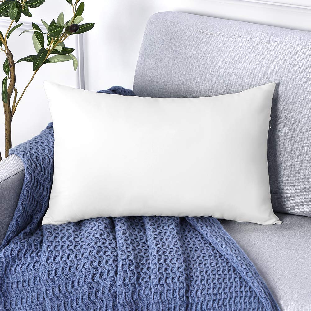 OTOSTAR Premium Waterproof Throw Pillow Inserts, Set of 4 Square Form Cushion Stuffer for Garden, Bench, Patio - Decorative Outdoor Pillows Inserts White, 12x20 Inches