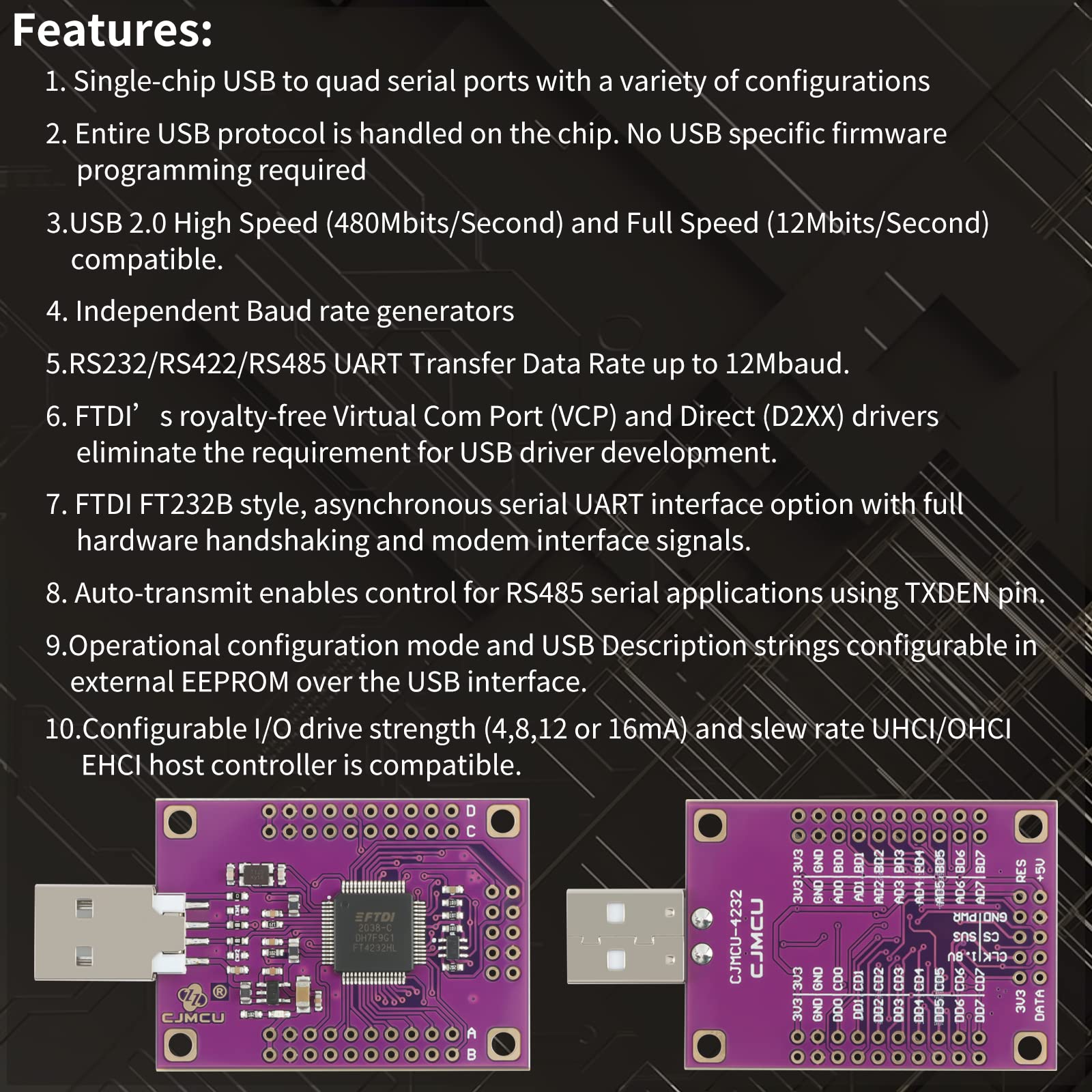 EC Buying FT4232HL 4 Channel USB to Serial Adapter FTDI FT4232 UART SPI I2C JTAG RS485 RS422 RS232 to USB High-Speed Multifunction Serial Adapter Module Support Multi Systems for Windows XP Windows 7