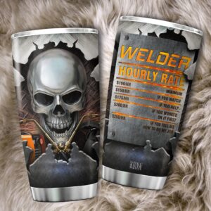 KOIXA Skull Tumbler Welder Hourly Rate Coffee Travel Mug 20oz Skull Themed Things For Welders Stainless Steel Insulated Cup Unique Gifts For Men From Girlfriend Funny Gag Gift