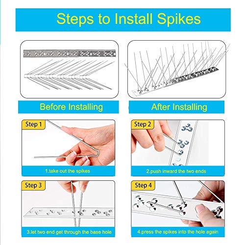 Bainser 10.8 Feet Bird Spikes Stainless Steel for Pigeons, Small Birds, Bird Deterrent Spikes Bird Repellent Spikes Kit for Fence, Roof, Windowsill