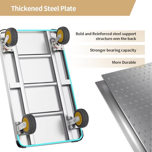 Platform Truck, Foldable Push Dolly Cart with 2000LBS Weight Capacity, Heavy Duty 36 x 24in Large Flatbed Hand Truck with 6'' 360 Degree Swivel Wheels(New Version)