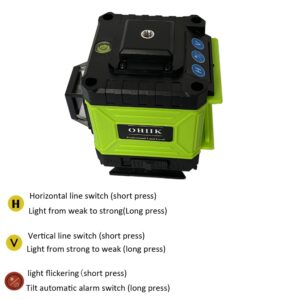 OHIIK 3X360 Laser Level Green 12 Lines Laser-4 Vertical Lines 8 Horizontal Lines with Tripod,2 Li-ion Batteries and Hard Carry Case