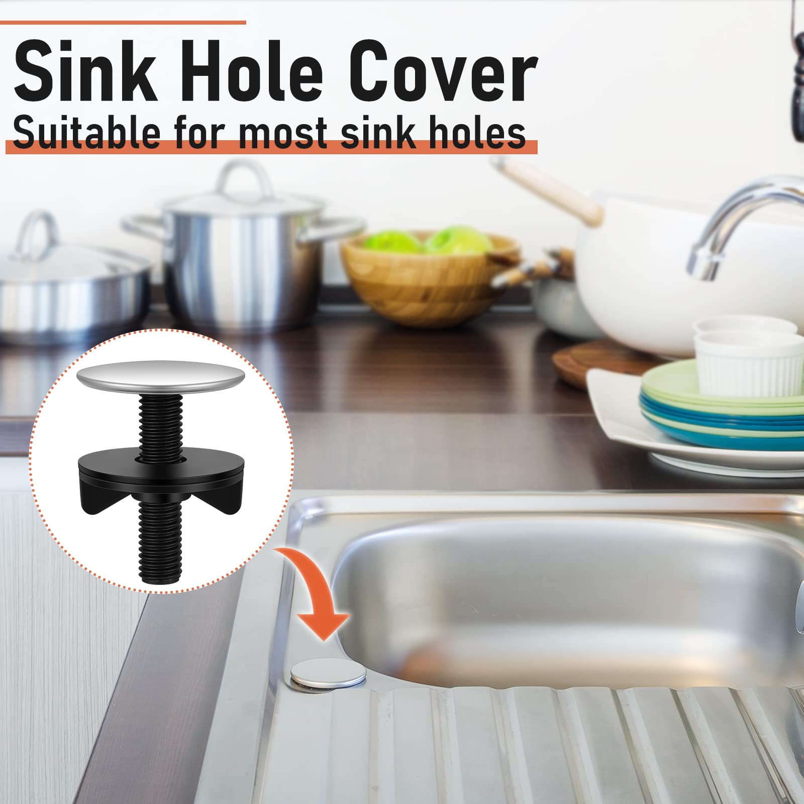 12 Pcs Sink Hole Cover Stainless Steel Faucet Hole Cover Kitchen Blanking Metal Plug Sink Caps for Top Holes Kitchen Bathroom Sink Accessories, 0.6 to 1.6 Inch in Diameter